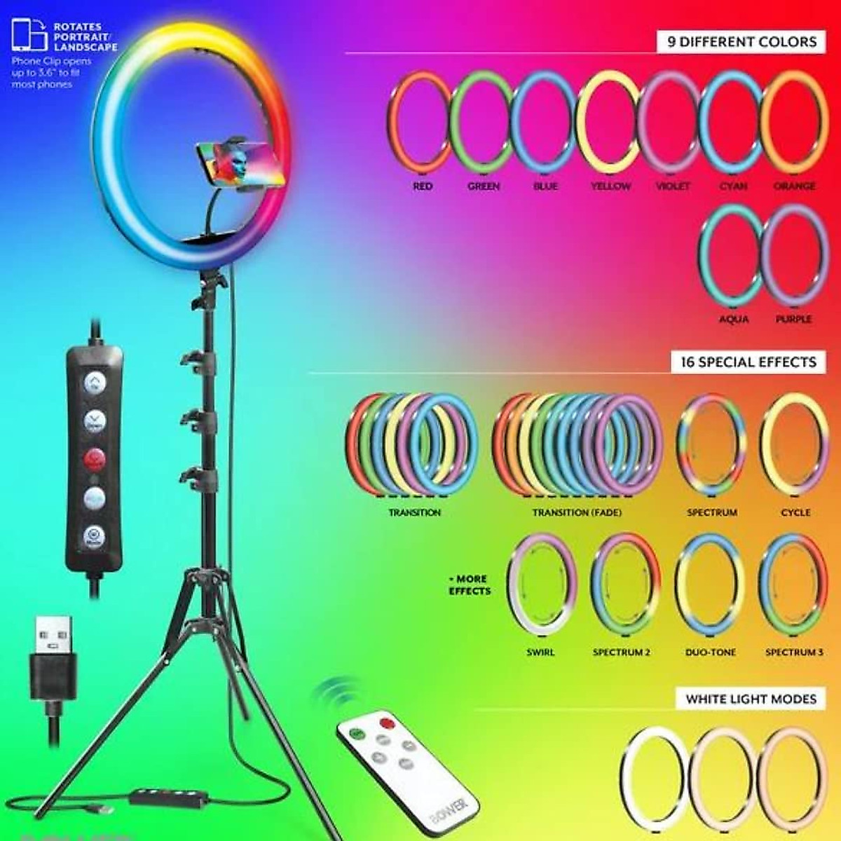 Content Creators kit | Ring Light RBG Color Change + Green Screen | Bonus Phone Mount Included