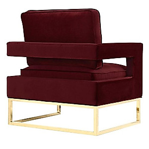 TOV Furniture The Avery Collection Modern Style Living Room Den Leather Upholstered Armchair with Gold Legs, Maroon