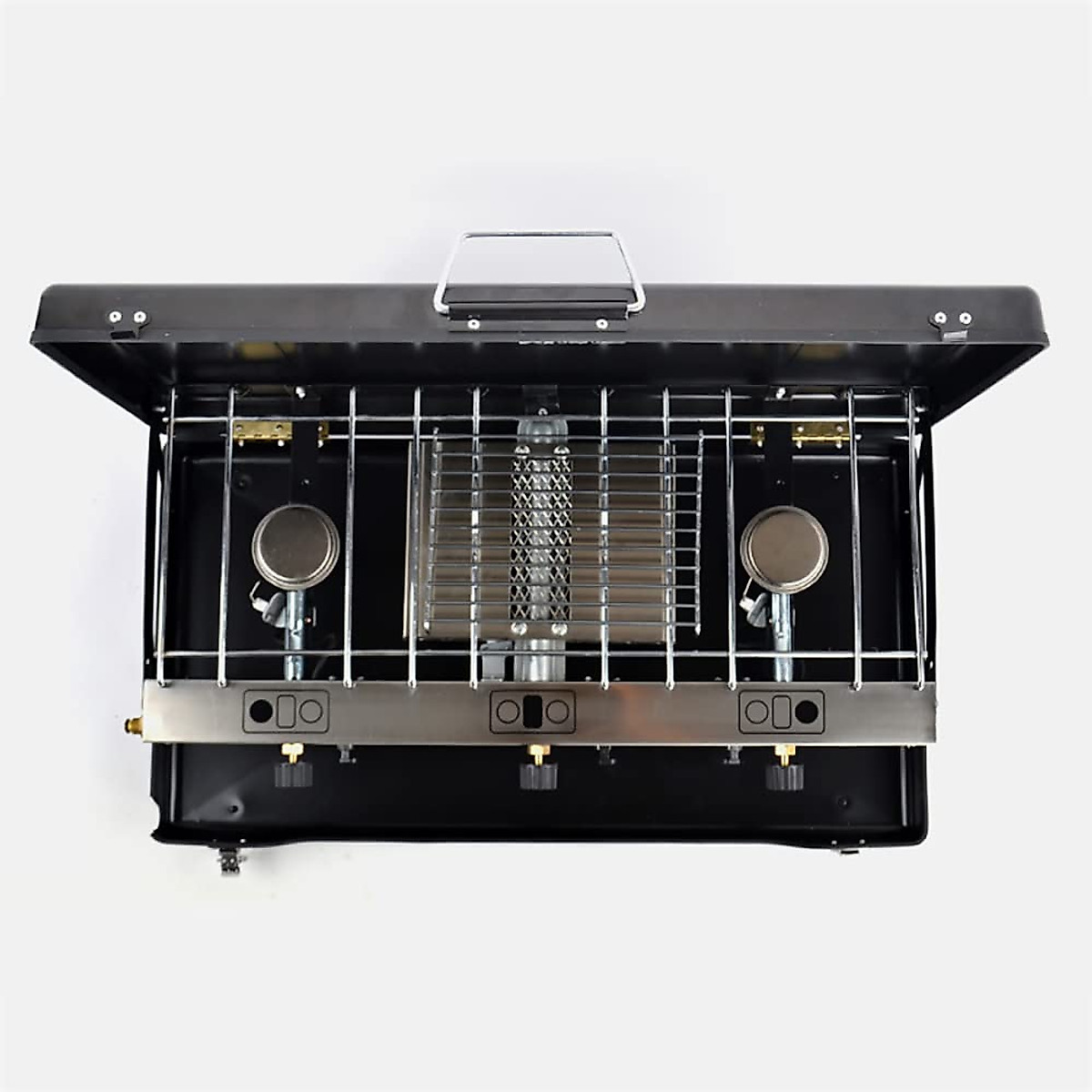 N.F. Gas Camping Stove,20400 BTU 3 Burner Propane Stove with Regulator,Portable Propane Grill for Outdoor Camping BBQ Party, black, m