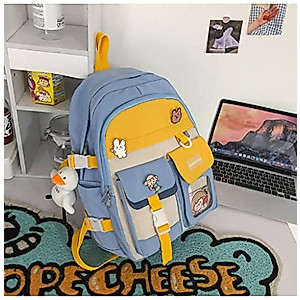 GLIGLITTR Kawaii Backpack for School Aesthetic Bookbag Cute Anime Backpacks for Girls Kids Shoulder Bag College Students Bag(Blue&Yellow)