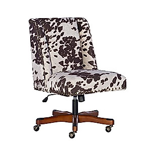 Linon Draper Wood Upholstered Office Chair in Black Cow Print