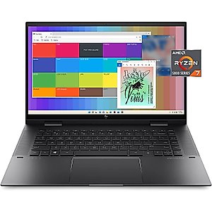 HP 2023 Envy x360 2-in-1 Convertible Laptop, 15.6 Inch Touchscreen Display, AMD Ryzen 7 5825U Processor, 64GB RAM, 2TB SSD, AMD Radeon Graphics, Bluetooth, Webcam, Windows 11 Home