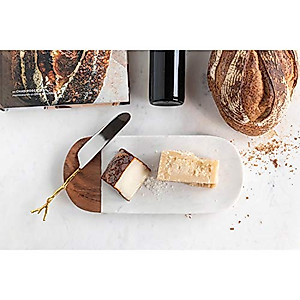 Creative Co-Op White Marble & Acacia Wood Serving Tray, White & Natural Cutting Board, 12" x 5.25"