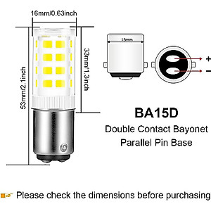 SSXBF BA15D LED Double Contact Bayonet Base 120 Volts 4W Bulb，Daylight 6000K,40W Halogen Replacement Bulb，Sewing Machine Bulbs Pack of 2……