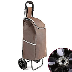 Shopping Trolley on Wheels Multi Function Shopping Cart Travel Elderly Cart Collapsible Portable Cart Luggage Cart Lever Car Trolley Storage Hand Trucks,Light Brown ,