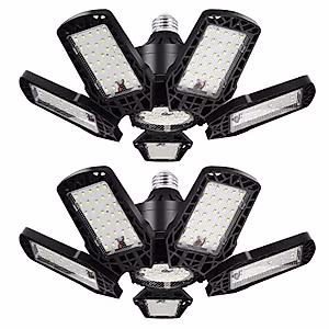 SumKea LED Garage Lights 200W - 2 Pack, 20000LM Led Shop Light with Adjustable Panel, 6000-6500K Daylight, 360° Illumination Ceiling Lights, E27/E26 for Warehouse Garage Attic Basement