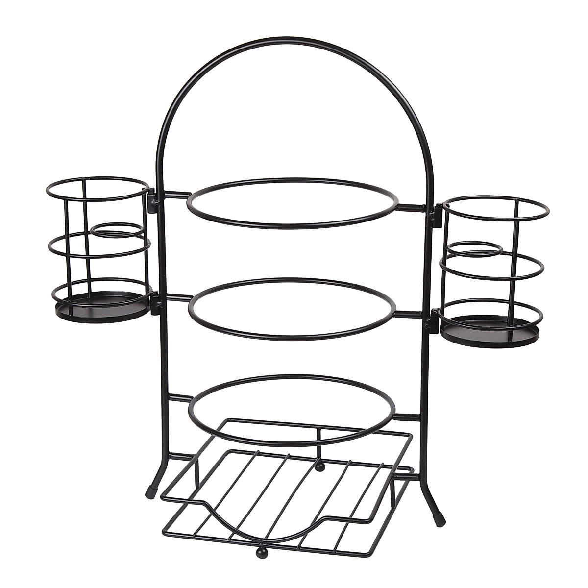 Creative Home 3-Tier Plate Rack Napkin Holder Buffet Caddy Storage Organizer with Removable Flatware Utensil Holder, Black