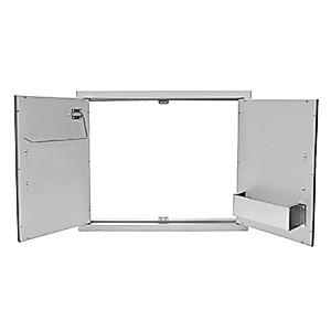 Stanbroil BBQ Double Access Door with Paper Towel Holder and Shelf, 31" W x 25" H, 304 Stainless Steel Outdoor Kitchen Doors for BBQ Island, Outside Cabinet, Grilling Station