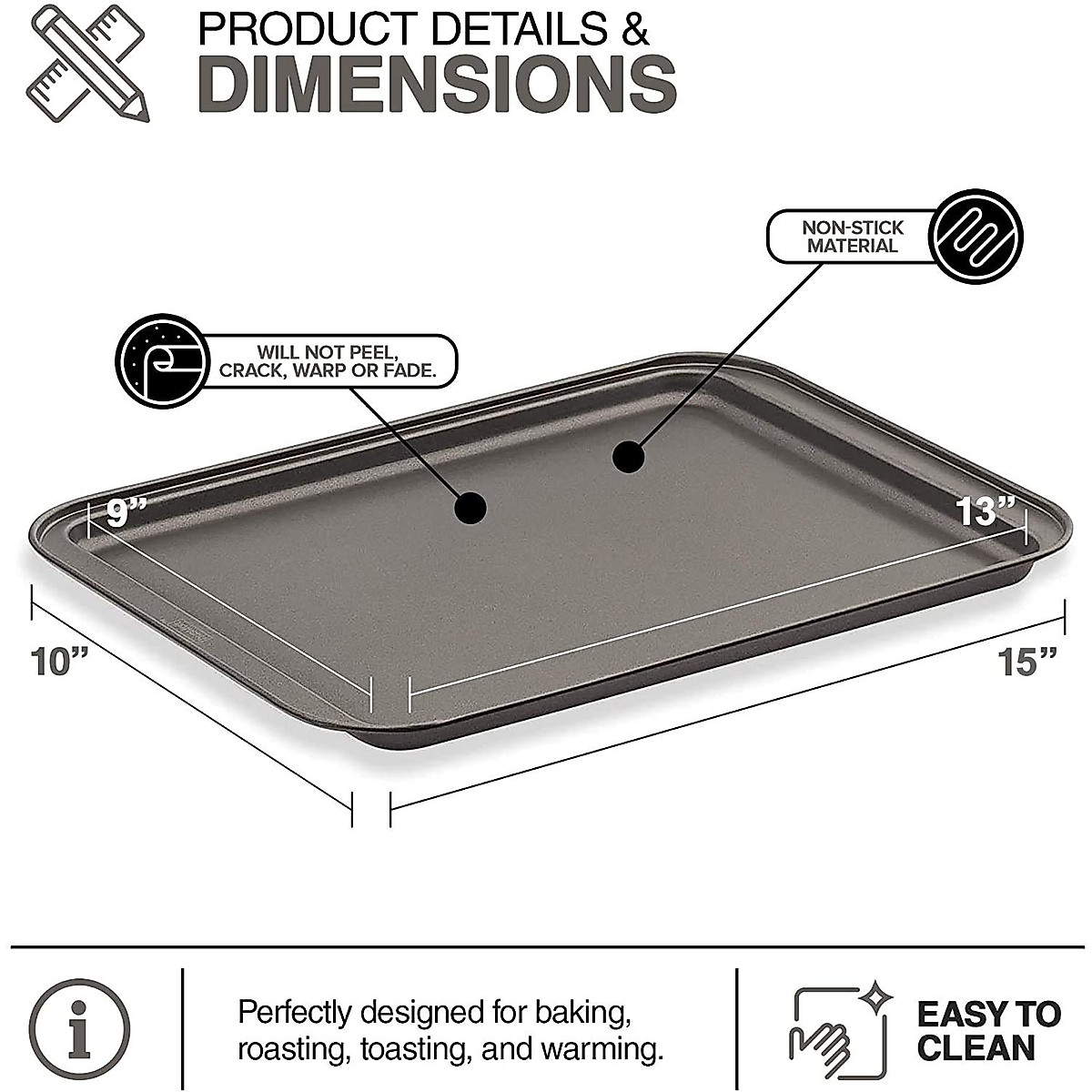 husMait Baking Sheet 10x15, Nonstick, Oven Safe, Heavy Duty Steel. Great for Cookies, Pastries, Dough. Premium Quality, Resists Rust, Scratching and Bending in High Heat.