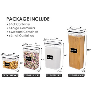 Airtight Food Storage Containers with Lids, Vtopmart 24 pcs Plastic Kitchen and Pantry Organization Canisters for Cereal, Dry Food, Flour and Sugar, BPA Free, Includes 24 Labels