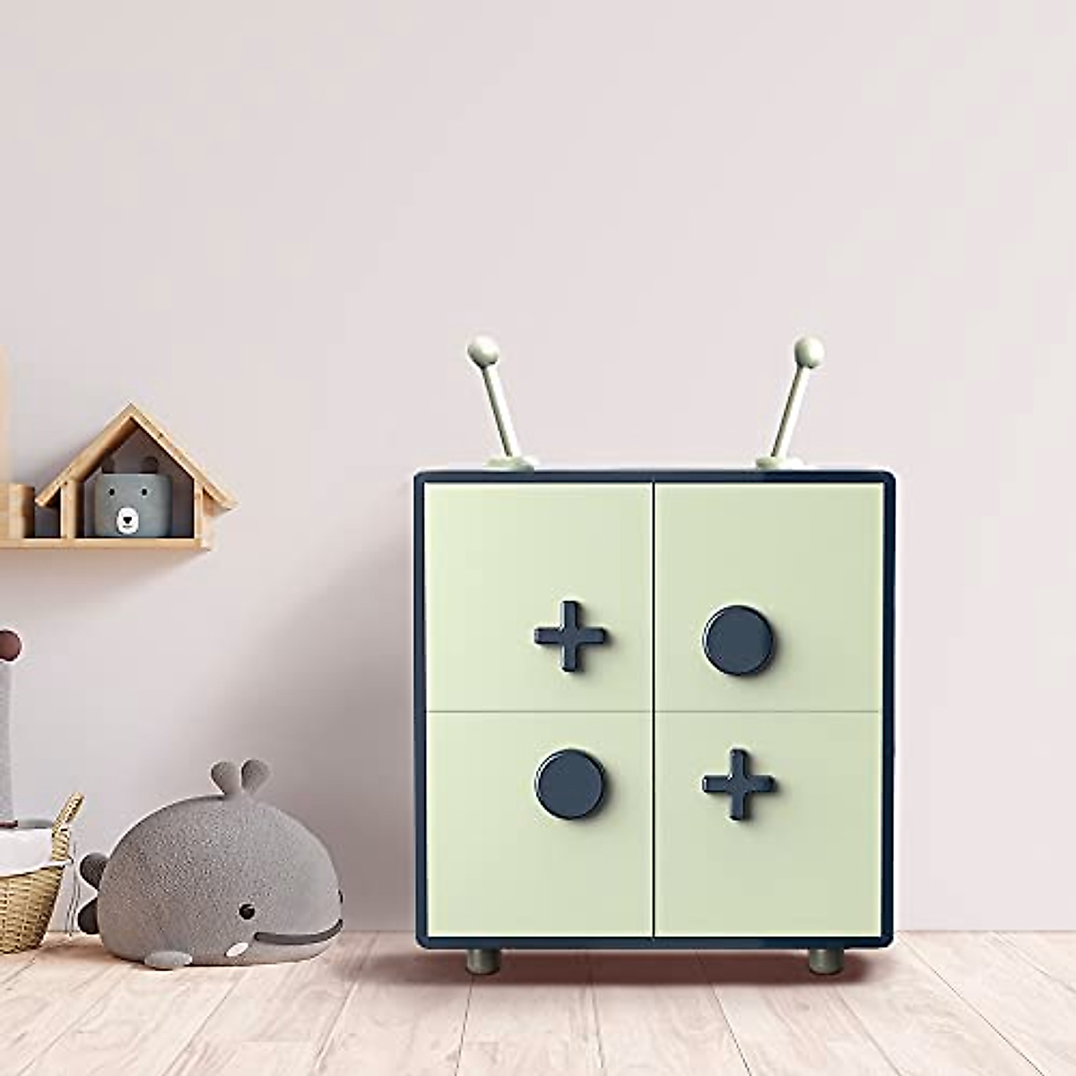LZYMSZ Accent Storage Cabinet with Door and Shelves, Free Standing Accent Side Cabinet,Large Cube Toy Box Storage Organizer for Kids Playroom Kindgarten Nursery Home Furniture
