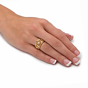 PalmBeach Jewelry Yellow Gold-Plated or Sterling Silver Round Cubic Zirconia Scrioll Ring Size 6