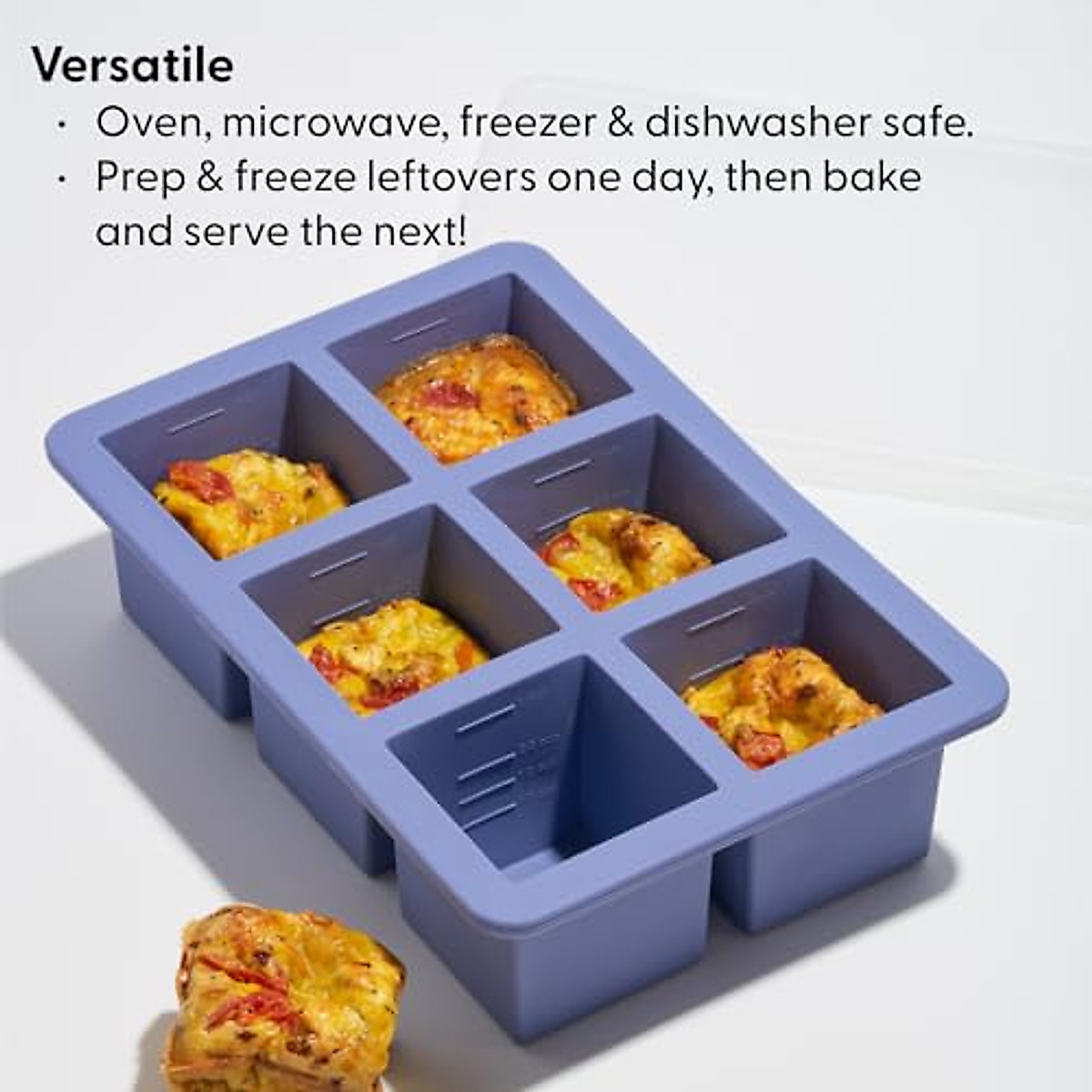 W&P Cup Cubes Silicone Freezer Tray with Lid, Blue, Makes 6 Perfect 1-Cup Portions, Freeze & Store Soup, Broth, Sauce, Leftovers, Dishwasher Safe