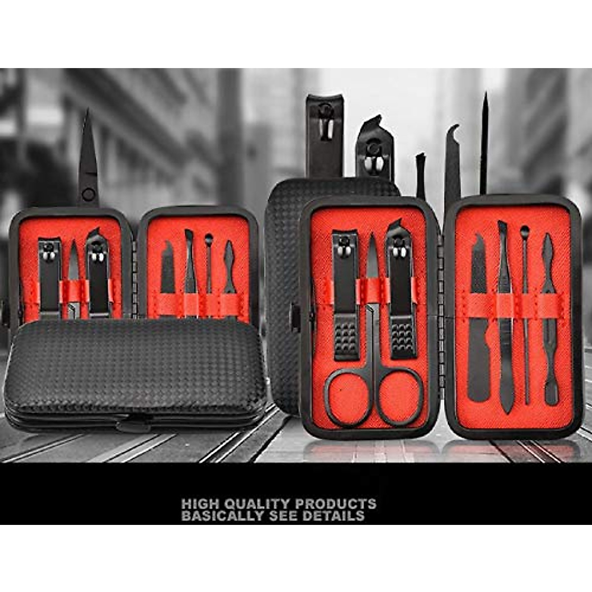 Nail Clipper Set Manicure Set Black Stainless Steel Fingernails & Toenails Clippers 7 pcs Nail clippers Pedicure Kit Nail Scissors Grooming Kit with Leather Travel Case (7 Black)