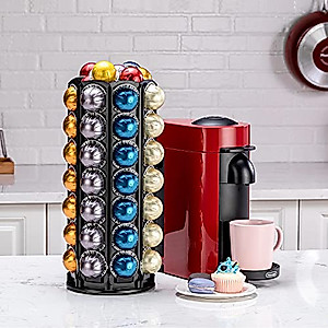 Coffee Vertuo Pod Holder Carousel Stand for Nespresso Vertuo Capsule Storage Organizer with Extra Space for Coffee Mate Silent Rolling (Vertuo 80+ Pod Storage)
