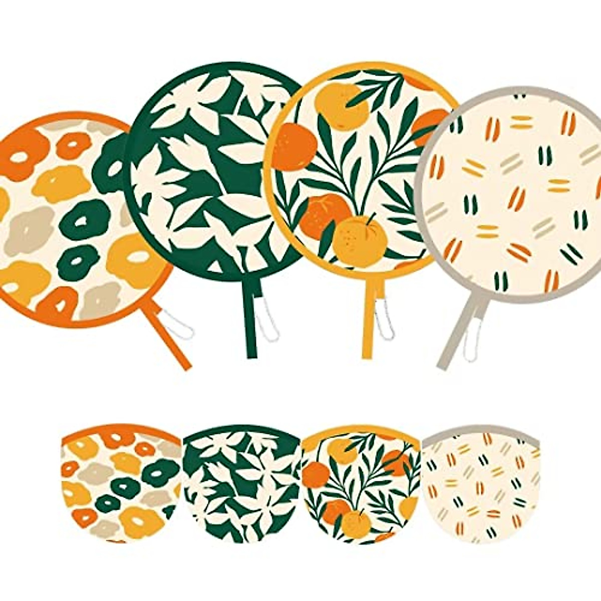 SUJJY 4 PCS 4 Abstract Styles Handheld Compact Cooling Fans Foldable Multi-Role Round Fans for Outdoor Games, Party Decoration（Summer）