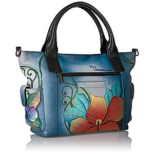 Anna by Anuschka Women's Zip-top Organizer With Outside Side Pockets Shoulder Handbag, Midnight Floral, One Size US