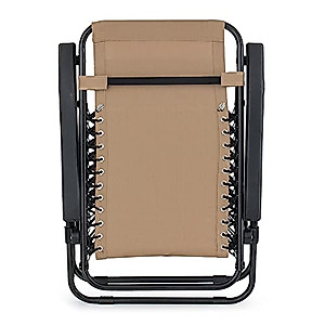 BELLEZE Zero Gravity Chairs Set of 2, Outdoor Adjustable Folding Lawn Chairs Recliner Chairs with Cup Holder Pillow, Lounge Chairs for Patio Camping Garden Beach Pool Side Deck, Beige