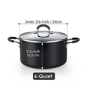 Cook N Home 6-Quart Nonstick Stockpot with Lid, Professional Granite Stock Pot Non Stick Soup Gumbo Pasta Cooking Pot with Silicone Handle, Heavy Gauge Aluminum Induction Cookware, Marble