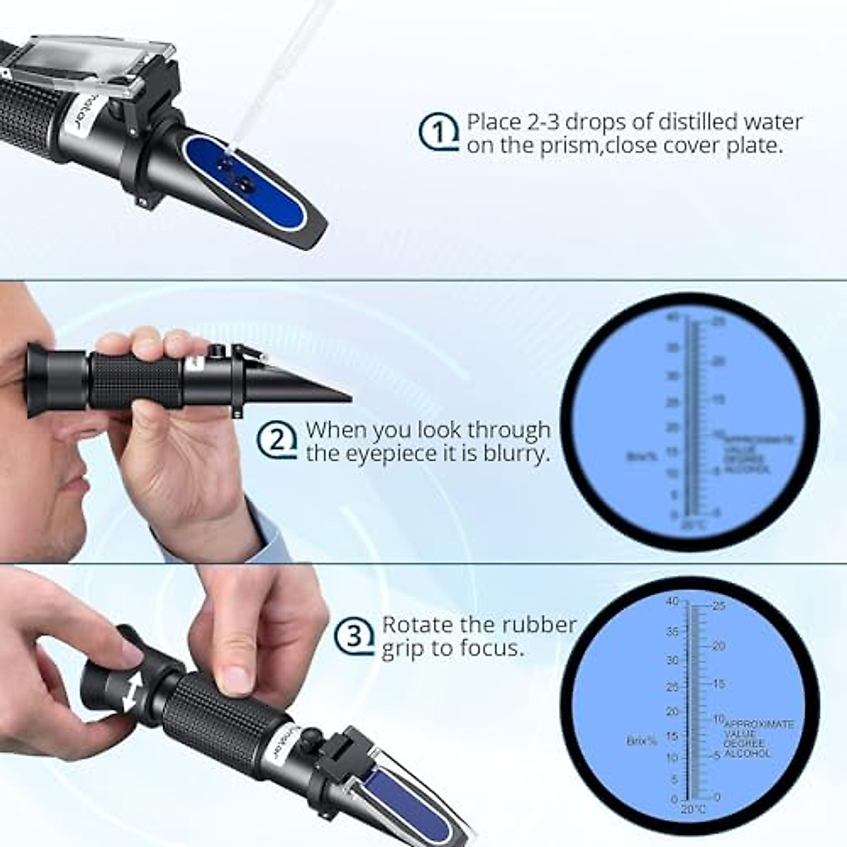 ALLmeter Grape Wine Refractometer Brix Alcohol Refractometer for Grape Wine Brewing Measure Sugar Content & Predict Alcohol Degree Dual Scale of 0-40% Brix & 0-25% vol Alcohol for Brewing Winemaking