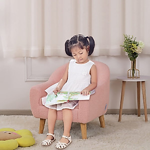 Small Toddler Sofa Chair/Kids Sofa Chair/Velvet Upholstered Kids Sofa Couch/Big Kids Couch with Wooden Legs for Children Gift (Pink)
