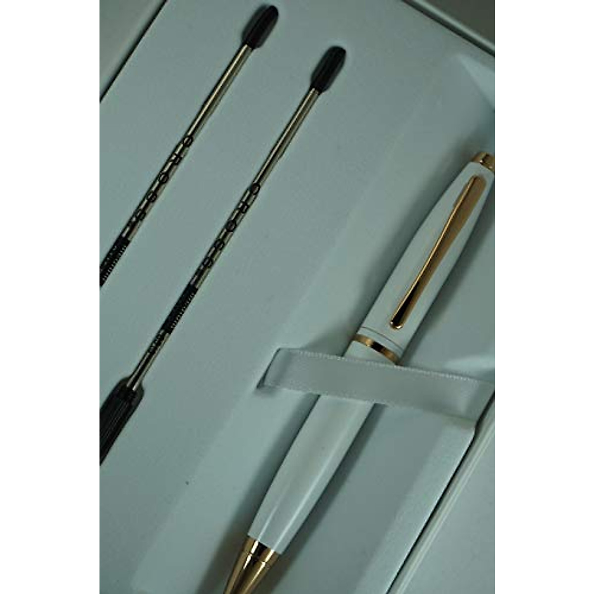 A.T. Cross Pearlescent White Medalist and 23KT Rose Gold Appointments and Cross signature mid Band Calaise Ballpoint Pen and two Bonus refills . A Gift Pen for Anyone and Any Occasion