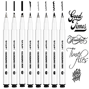 SFAIH Calligraphy Pens Markers Set - 8 Size Black Calligraphy Pens for Writing With Chisel Tip And Brush Tip, Calligraphy Pen Set for Beginners Adults