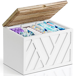 Tampon Holder for Bathroom Decor, Feminine Product Organizer with Lid, Shark Week Tampon Storage, Wood Pad and Tampon Organizer for Toilet Organizer, Bathroom Accessories Box for Girl Stuff