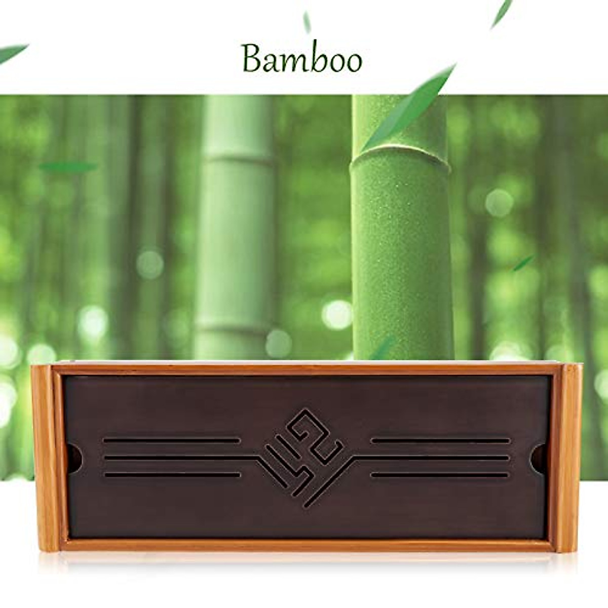 Natural Bamboo Tea Tray Drainage Type Cup Plate Traditional Chinese Style Serving Tray Kung Fu Tea Accessory 14.96 x 5.28 x 1.49inch