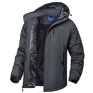 Rapoo Winter Coats for Men - Waterproof Windbreaker Jackets, Fleece Warm Snowboard Ski Coats, Dark Grey, XL