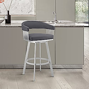 Armen Living Bronson 25" Slate Grey Faux Leather and Silver Metal Bar Stool