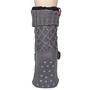 Womens Sweater Design Super Thick Comfy Non-Skid Slipper Socks (Charcoal Grey)