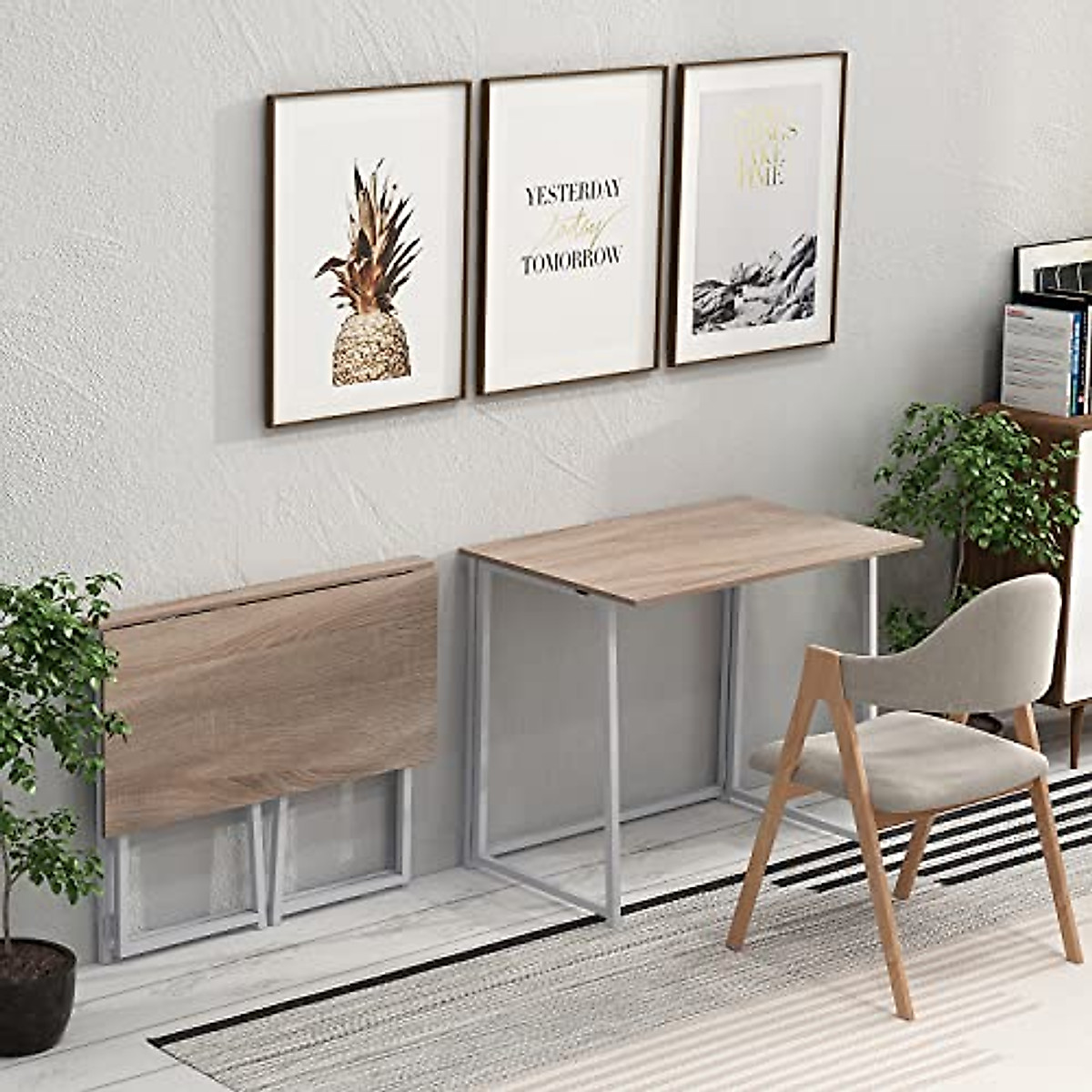 4NM 31.5" Folding Desk, Simple Assembly Computer Desk Study Writing Table for Small Space Offices/Home - Natural and White