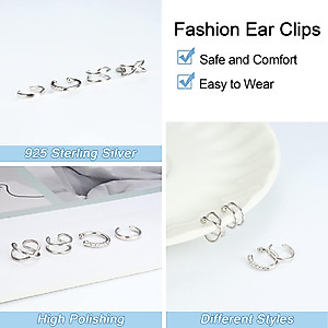 Thunaraz 925 Sterling Silver Ear Cuffs for Women No Piercing Minimalist Helix Cartilage Ear Clip Criss Cross Double Lines Fake Cartilage Piercing 4 Styles