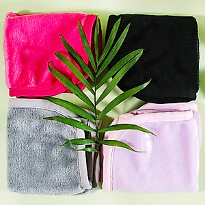 [4 Pack] Microfiber Fleece Makeup Remover Cloths (8x8 inch) for Face, Ultra Soft Chemical Free Reusable Facial Cleaning Towel for All Skin Types