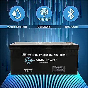 AIMS POWER Lithium Battery 12V 200Ah LiFePO4 with Bluetooth Monitoring 4000+ Cycles Ideal for Home, RV, and Off Grid Application