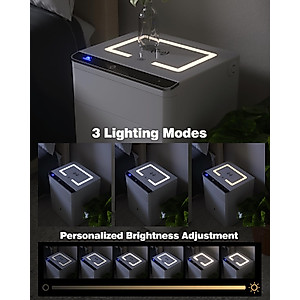 TIGERKING 3-in-1 Biometric Heavy Nightstand Safe, Lockable Drawer Gun Safes with Wireless Charging Station, Home Safe Adjustable Lighting with USB & Type-C Port for Bedroom Office, White