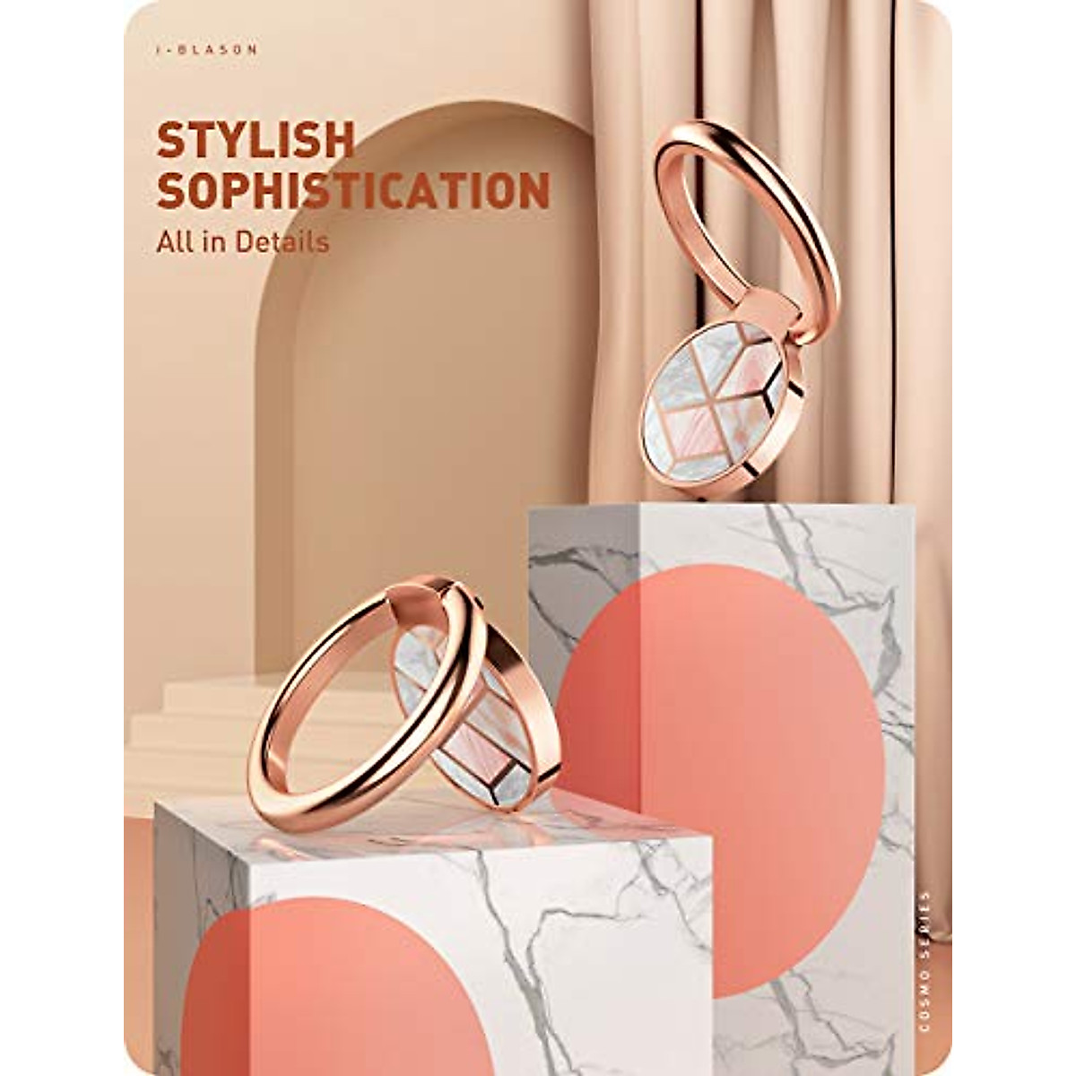 i-Blason Cell Phone Finger Ring Holder - Universal - Kickstand with 360° Rotation and 180° Flip Magnetic Car Mountable Compatible with iPhone 14/iPhone 13/Galaxy S23/Galaxy S22/Galaxy Z (Marble)