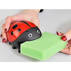 HOME-X Ladybug Sponge Holder with 3 Sponges, Kitchen Sink Accessories 4" L x 3" W x 2" H