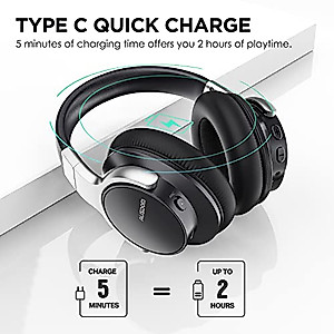 AUSDOM E7 Noise Cancelling Headphones: Wireless Bluetooth Over Ear ANC Headphones with Microphone, 50H Playtime, Hi-Fi Sound, Deep Bass, Comfortable Earpads for Travel Work Home Office
