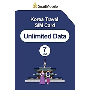 SnailMobile SIM Card for Korea - Unlimited Data/ 7 Days,4G/3GLTE Travel Data(No Message & Call, Unlocked Phone)
