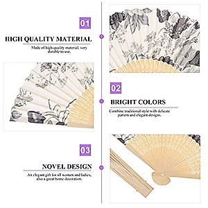 RAZZUM 2 Pcs Floral Folding Hand Fan Chinese Vintage Retro Silk Handheld Fans with Frames for Wedding Dancing Church Party Gifts Grey Fan