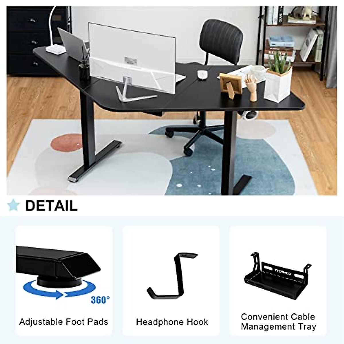 Tangkula Large L Shaped Dual Motor Standing Desk, 72” Electric Height Adjustable Stand Up Desk with 3 Memory Positions, Cable Tray, Hook, Sit Stand Home Office Desk, Corner Standing Desk