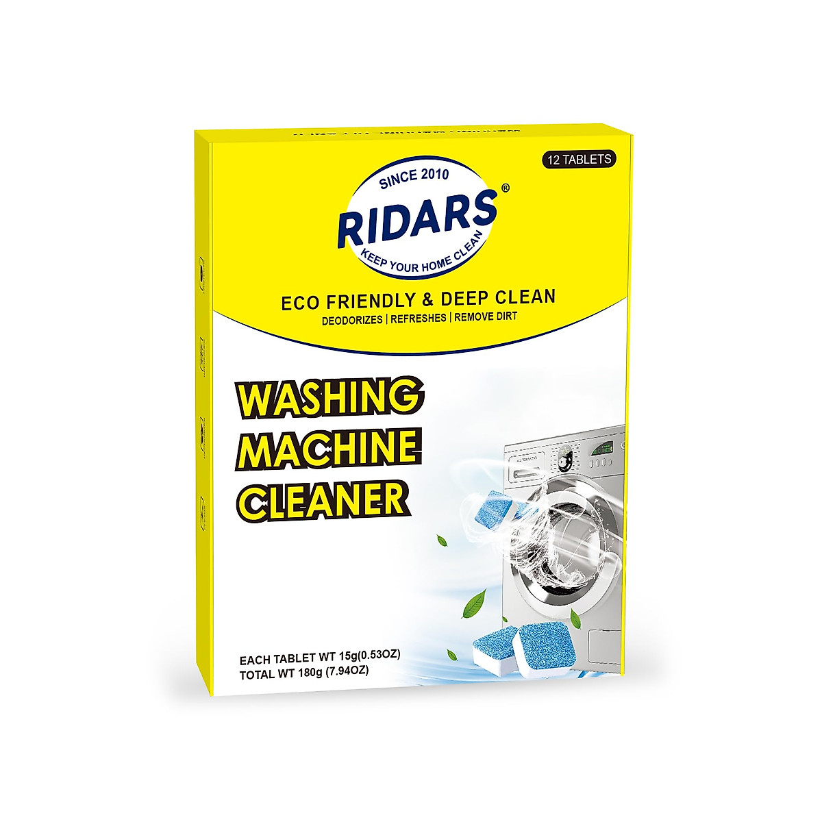 Ridars Washing Machine Cleaner Tablets - Deep Cleaning Washer Cleaner Tablets For HE Top Load Washer And Front Loader, Clean Laundry Tub And Inside Drum Seal (12 Tablets)