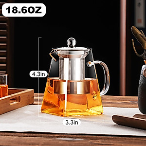 PARACITY Glass Teapot Stovetop 18.6 OZ with, Borosilicate Clear Tea Kettle with Removable 18/8 Stainless Steel Infuser, Teapot Blooming and Loose Leaf Tea Maker Tea Brewer for Camping, Travel