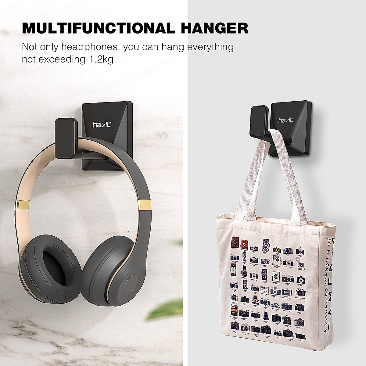 Havit PC Gaming Headphone Hanger Wall, Headset Holder Hook for Table, Earphone Mount Under Desk, Universal Adhesive Stand Compatible for Beats, Sony,Beoplay,Jabra, Bose, AKG