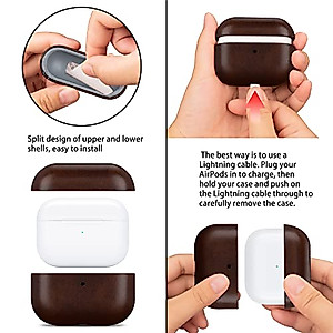 MAOGOAM AirPods Pro 2nd Generation Leather Case Cover with Button, Genuine Vegetable Tanned Cowhide [Horween Style Leather], AirPods Pro 2 Case for Men, Handmade, The Front LED Visible, Dark Brown