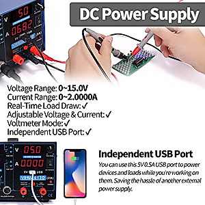 YIHUA 853D 2A USB SMD Hot Air Rework Soldering Iron Station, DC Power Supply 0-15V 0-2A with 5V USB Charging Port and 35 Volt DC Voltage Test Meter