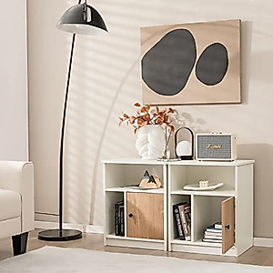 Tangkula Nightstand Set of 2, Wooden Sofa Side End Table with Bamboo Door & Open Compartments, Multifunctional 3 Tier Bedside Table for Bedroom, Accent Table with Storage (2, White)