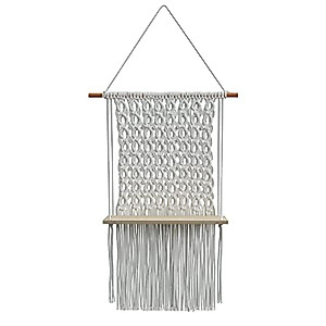 Sunshine Treasures Boho Chic Macrame Wall Hanging Floating Shelf. Colors: Natural White, Natural Wood; No Assembly Required